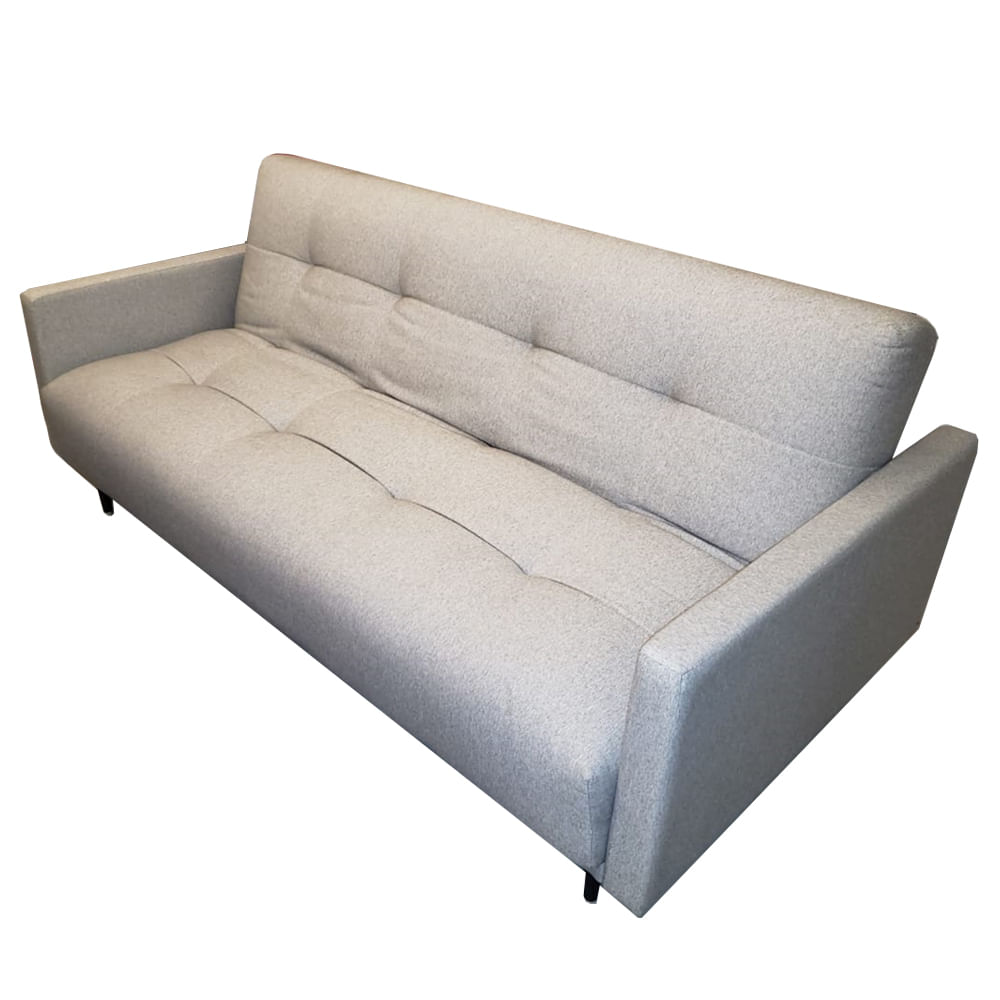 Sofa Cama Flip com 3 Lugares Assento Linho Cinza Claro Base Madeira - 49827 - Camicado