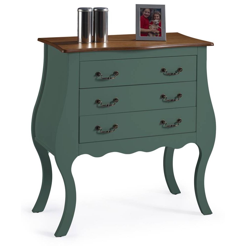 Comoda Elegance 3 Gavetas Verde Musgo Tampo Imbuia 96cm - 59856 - Sun House