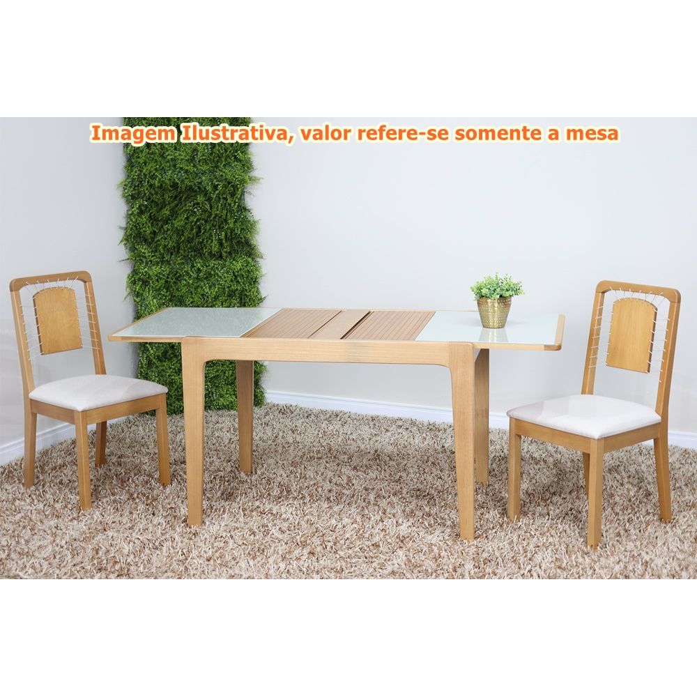 Mesa Elástica Kapana Tampo Vidro Fendi Claro Base Amêndoa 115cm - 69545 ...