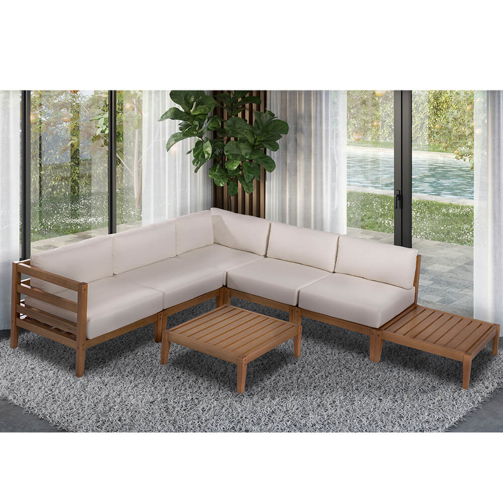 Conj. Sofa de Canto Cru Ripado + Mesa Centro Cannes Mel - 72242 - Sun House