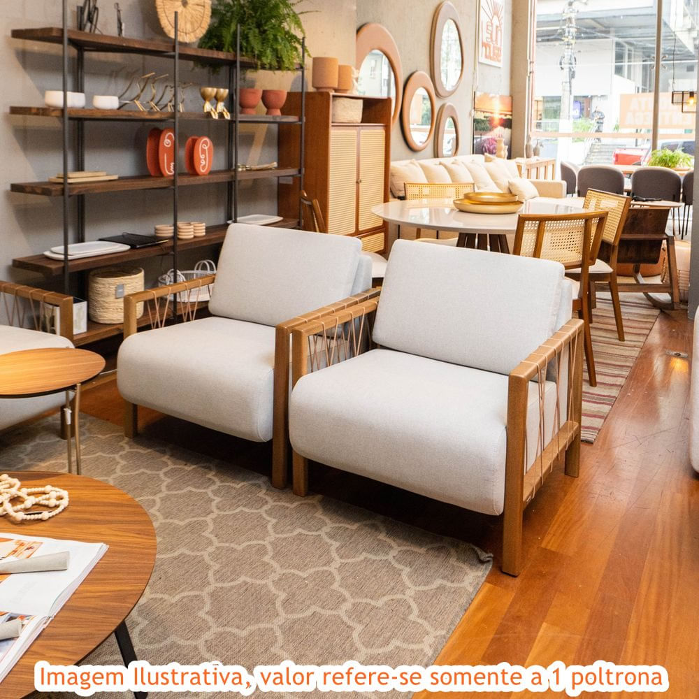 Poltrona Joe Assento Linho Creme Base Madeira - 55239 - Sun House