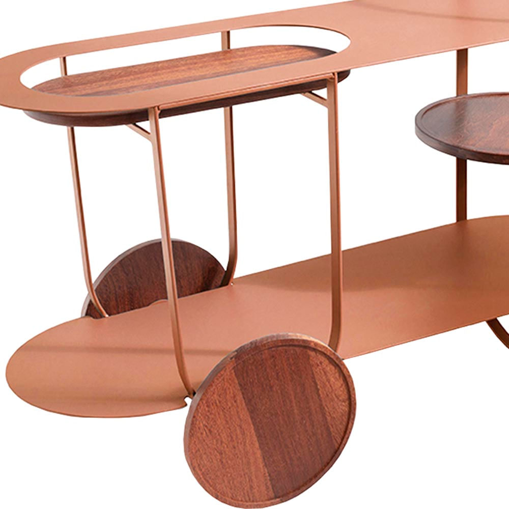 Carrinho Bar Apolo Cumaru Amarelo Base Aço Terracota - 74496 - Sun House